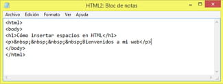 Inserir espaços no código HTML