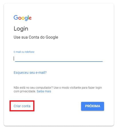 Como criar uma conta Gmail